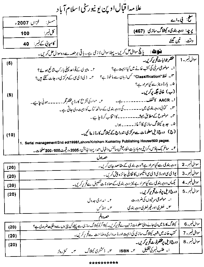 AIOu Old Papers, Sample papers, Patern papers of AIOU free Download