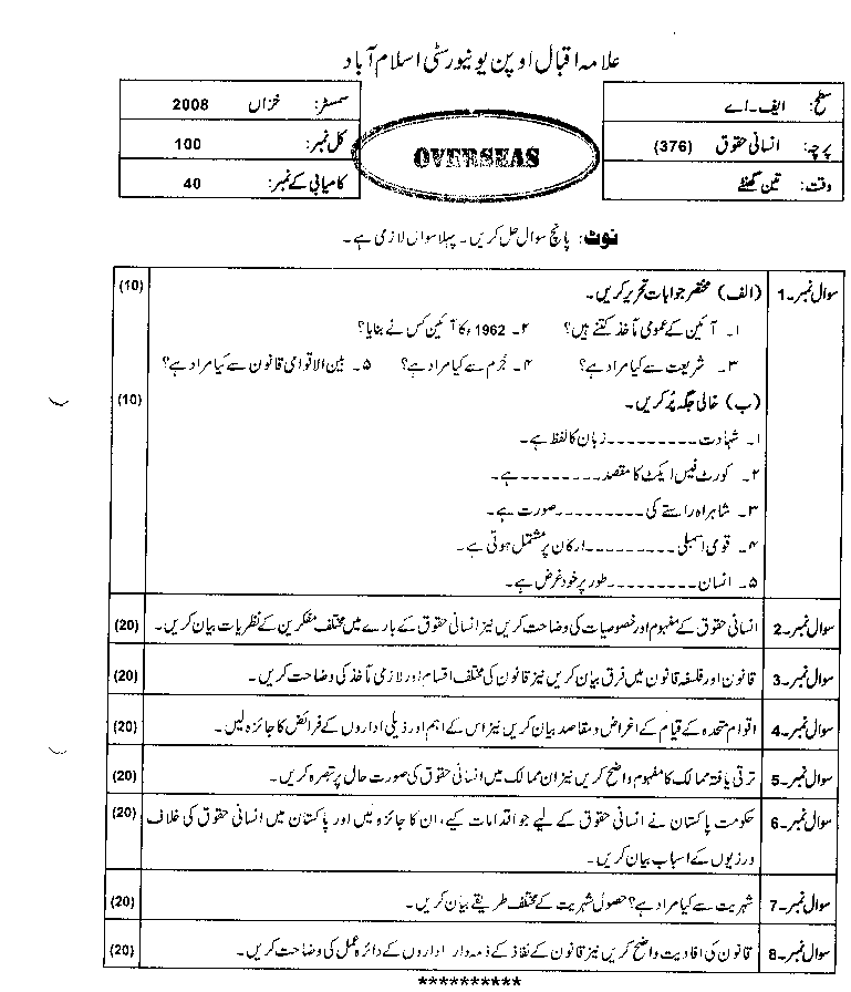 AIOU Old Papers | Inter papers | Solved past Papers of AIOU FREE