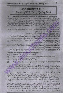 Basics of ICT Code 1431 Urdu Medium – Free Solved Assignments AIOU Spring 2014