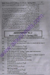 Basics of ICT Code 1431 Urdu Medium – Free Solved Assignments AIOU Spring 2014