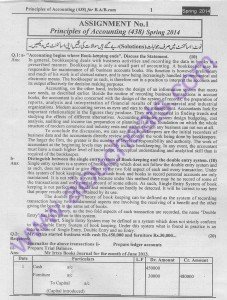 Principles of Accounting Code 438 Free Solved Assignment AIOU – Spring 2014